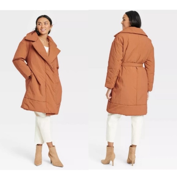 a new day | Jackets & Coats | Terracotta Brown Longlined Wrap Puffer ...
